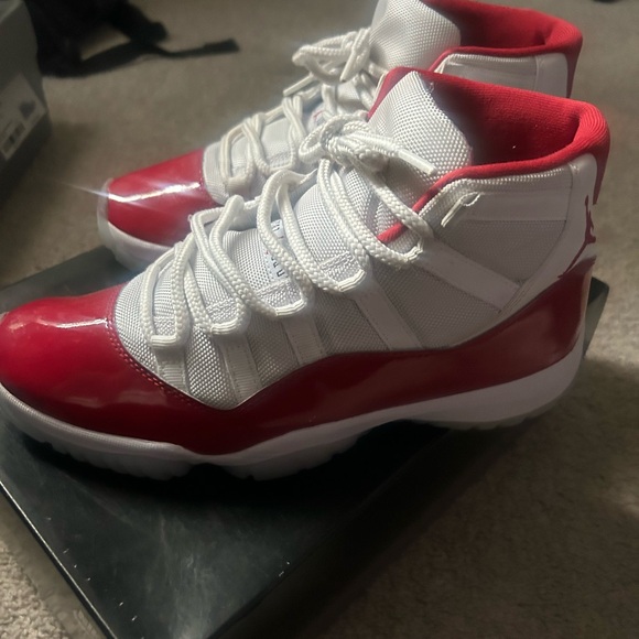 Jordan | Shoes | Jordan Red And White Sneakers With Patent Leather ...
